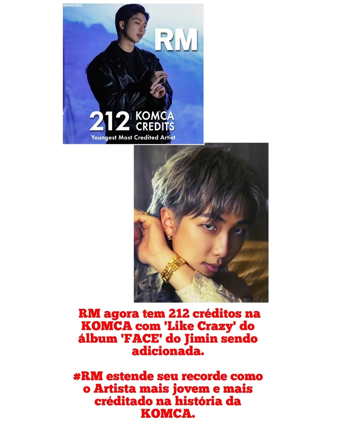 BTS Community Posts - [📰| RM agora tem 212 créditos na KOMCA com 'Like Crazy' do álbum 'FACE' do ...
